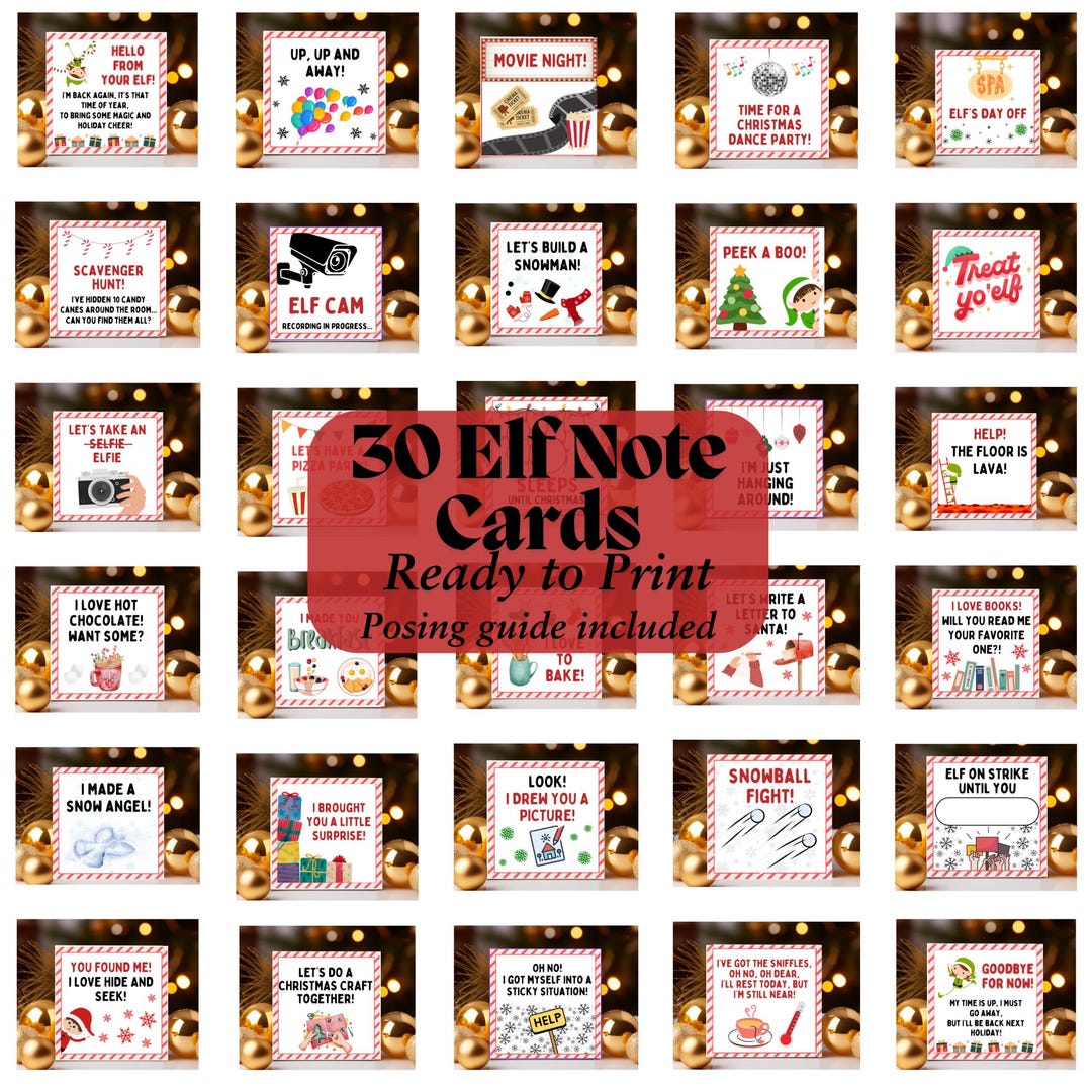 30 Elf Note Card Bundle | Elf Notes Kit | Daily Elf Task Cards | Elf ...