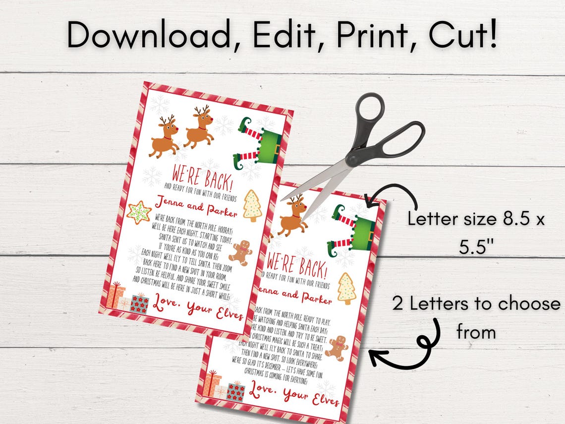 2 Elves Welcome Back Letter| Editable Elf Note Template | Customizable ...