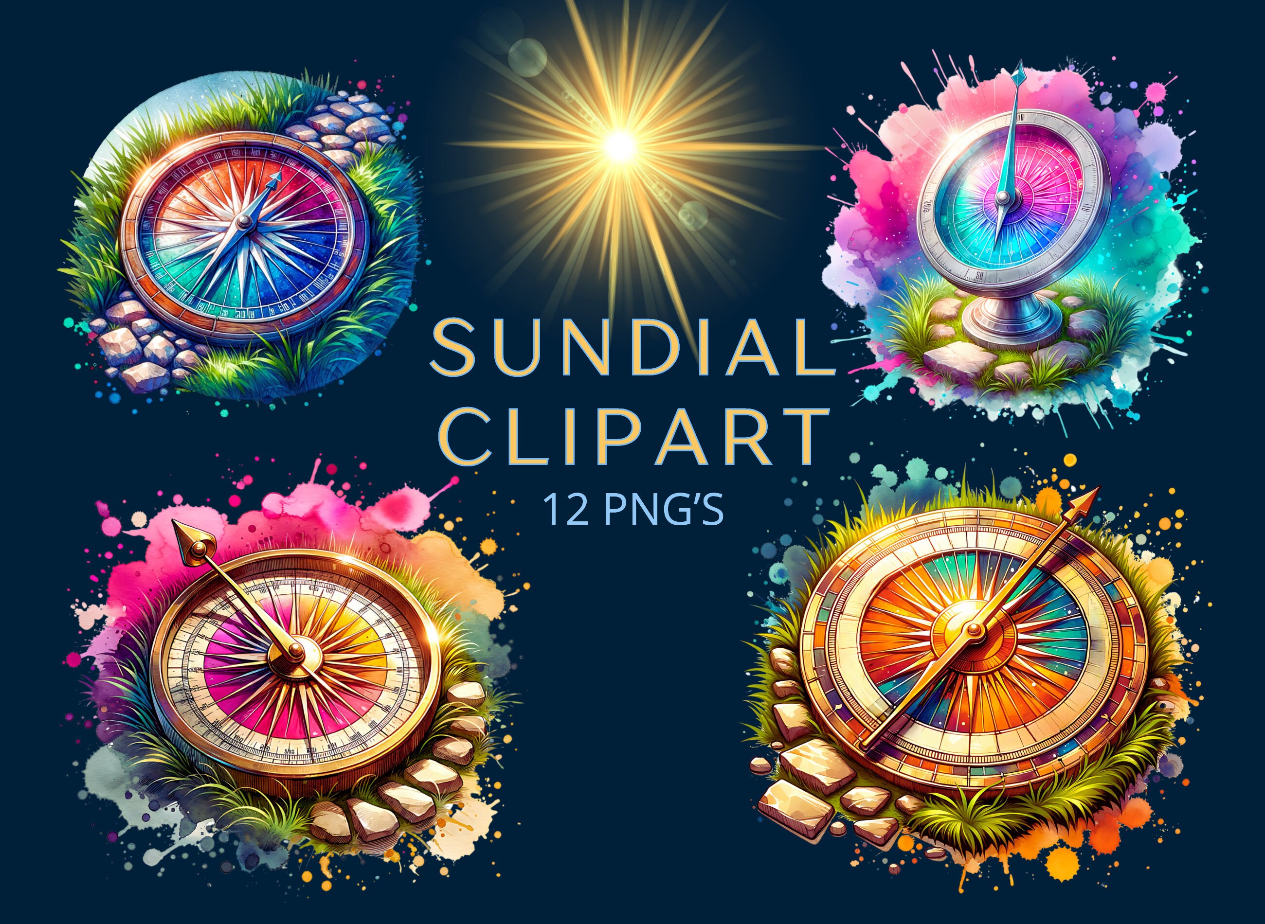 Vintage Sundial Png, Steampunk Clock, Botanical Sundial Clipart ...