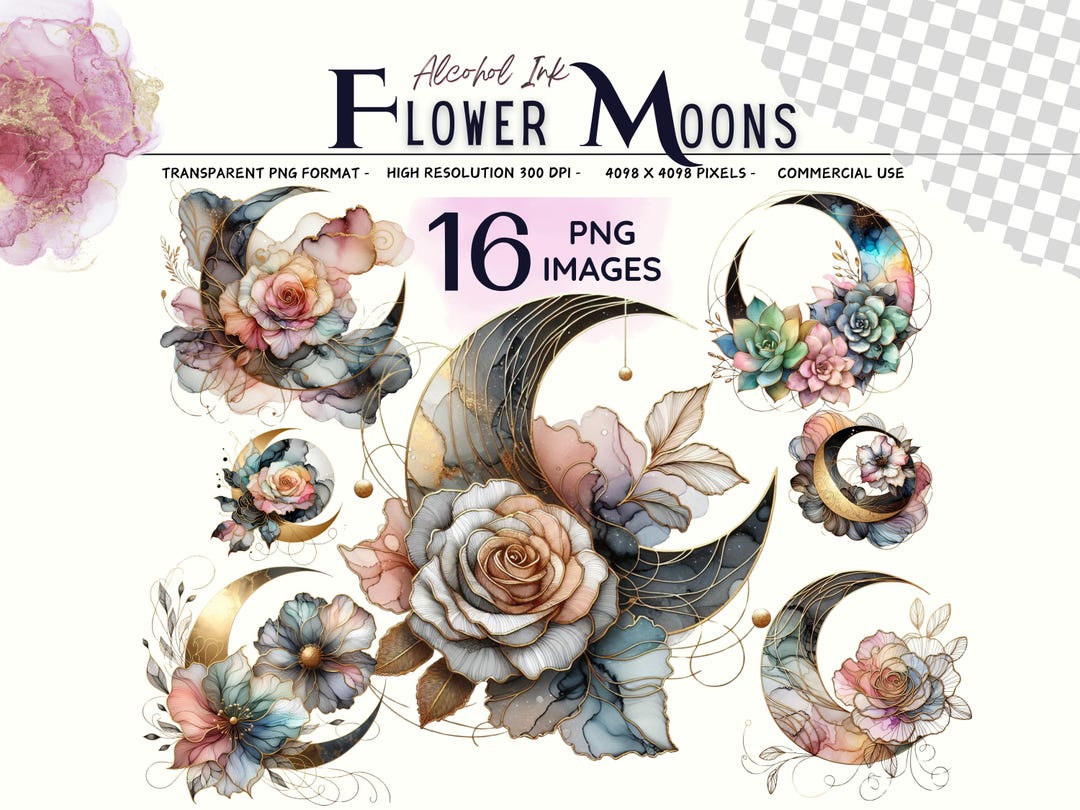 Flower Moon Clipart Png, 16 Botanical Chic Moons Graphics, Pastel ...