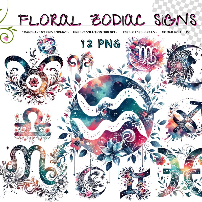 Zodiac Set Svg Flowers - Etsy