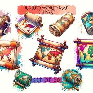 Antique Map, World Map Clipart, Watercolor Globe, Colorful Clip Art ...
