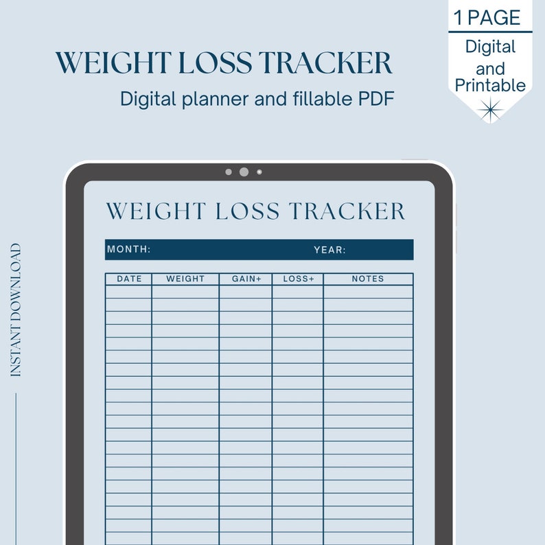 WEIGHT LOSS TRACKER, Digital Print, Weight Loss Journal, Fitness ...