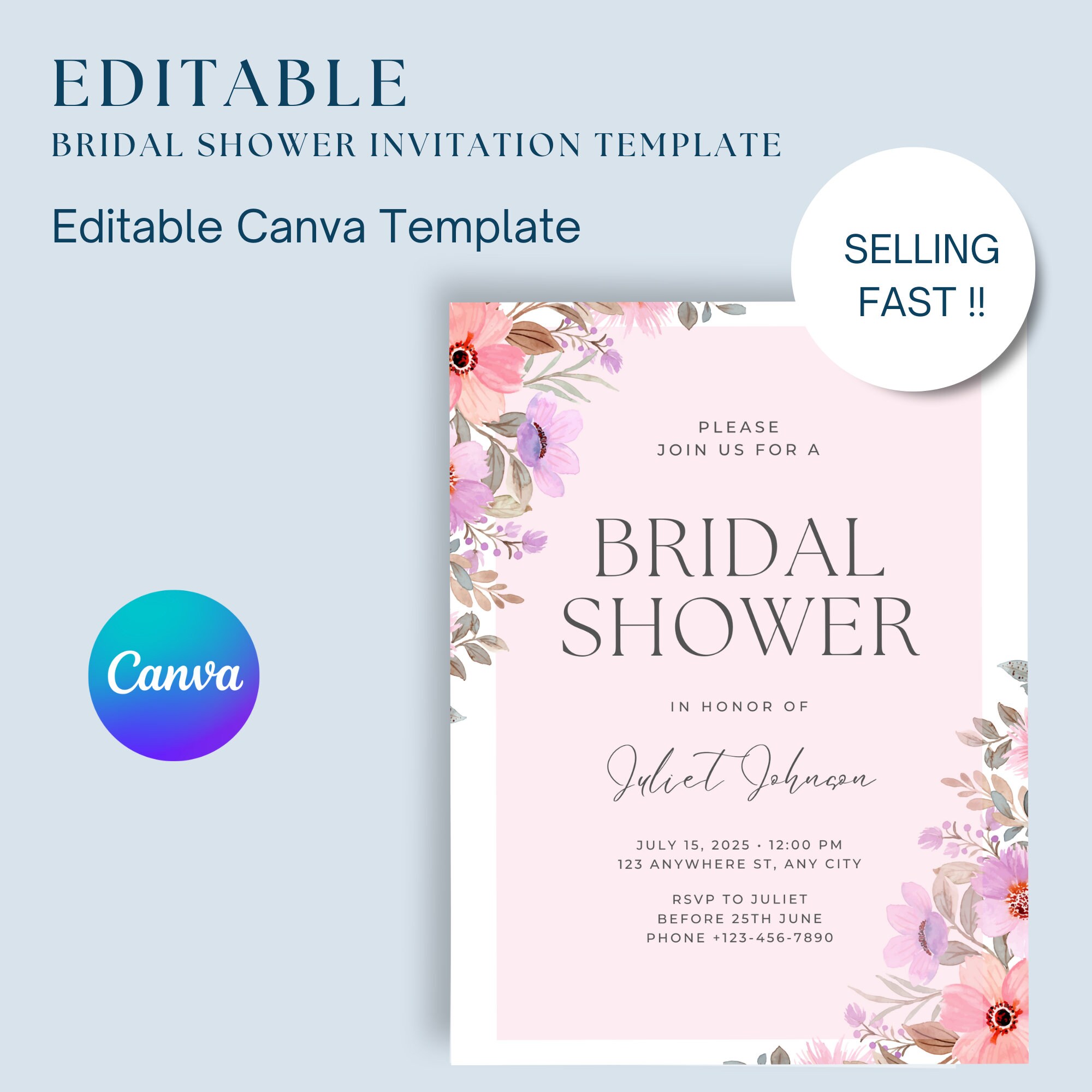 BRIDAL SHOWER INVITATION, Invitation Template, Shower Invitation ...