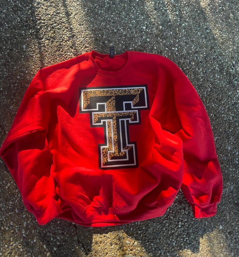 Leopard Texas Tech “double T” Completed Crewneck Sweater | Red Raiders ...
