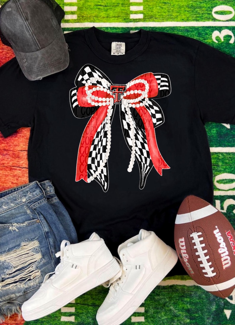 Texas Tech Bow PNG | Red & Black Checkered Bow With Pearls | TTU ...