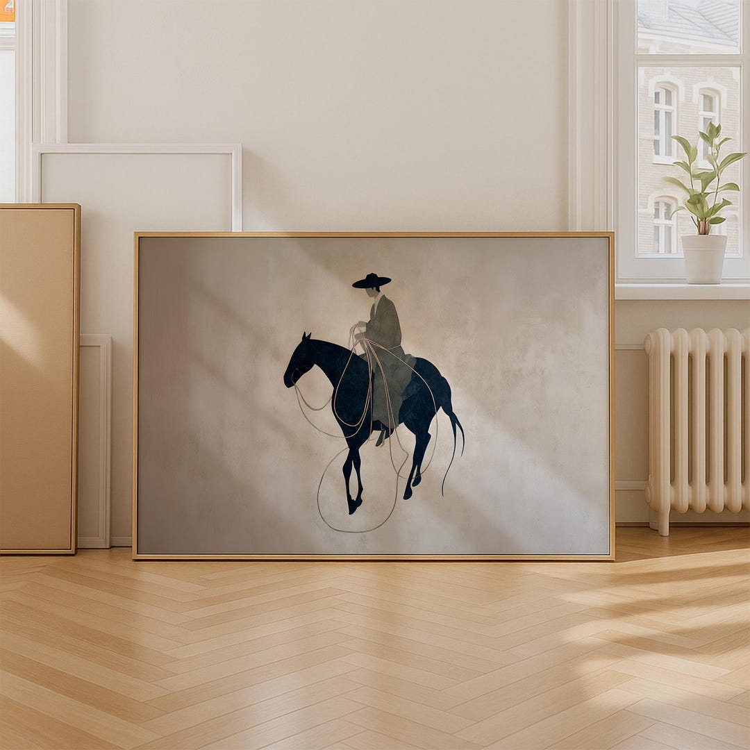 Printable Japanese Cowboy Wall Art, Japandi Western Horse Print, Modern ...