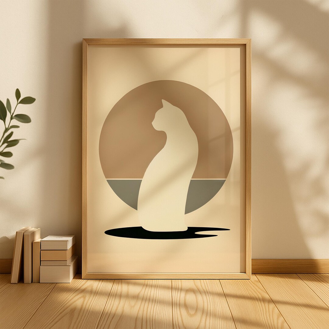 Cat Art Print, Japandi Cat Wall Art - Apartment Wall Art, Downloadable ...