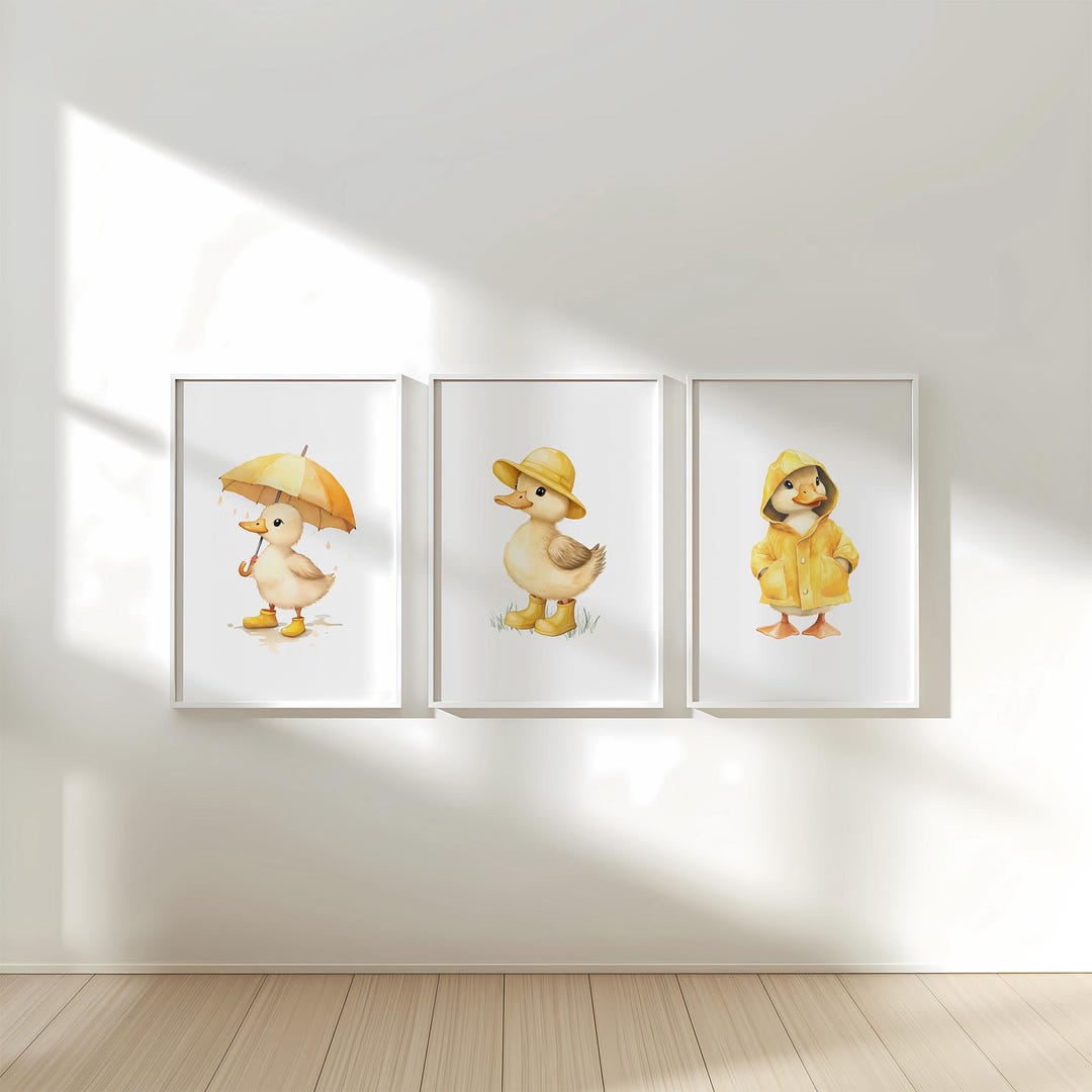 Nursery Set of 3 - Duck Print Nursery Wall Art - Cute Baby Room Decor ...