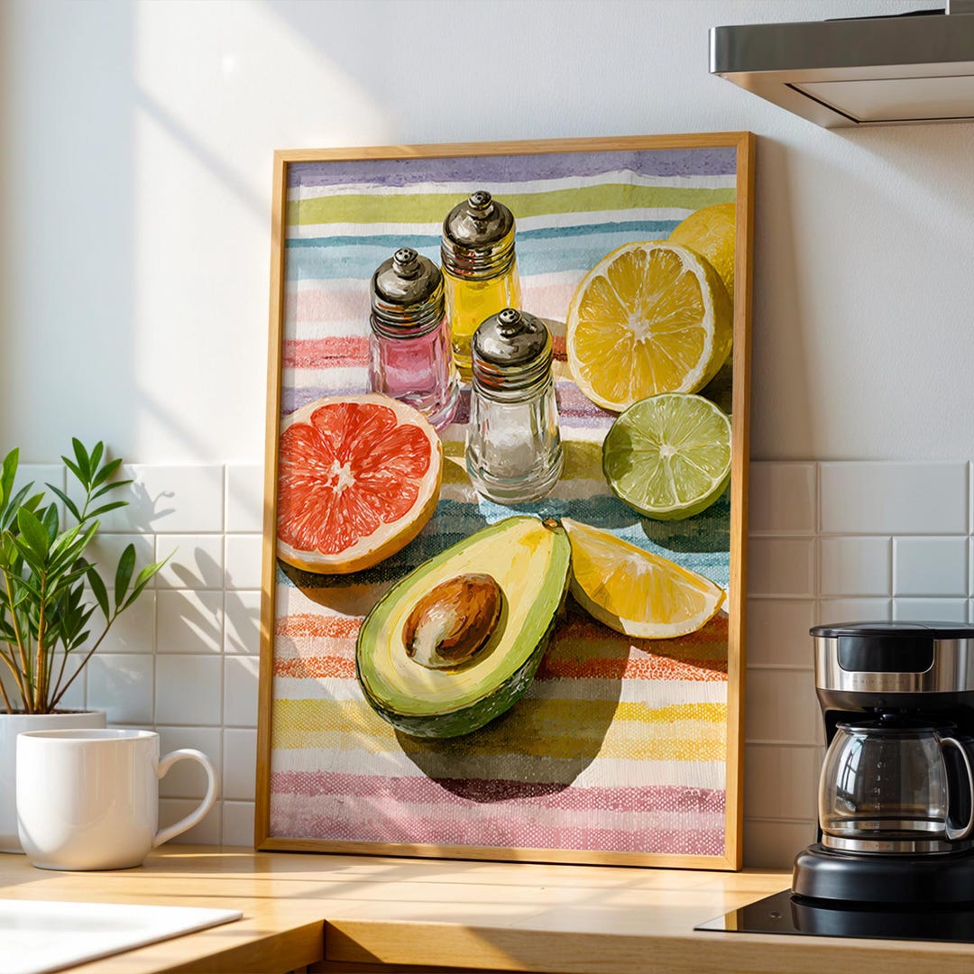 Avocado Food Wall Art Print, Kitchen Wall Art, Colorful Fruit Poster ...