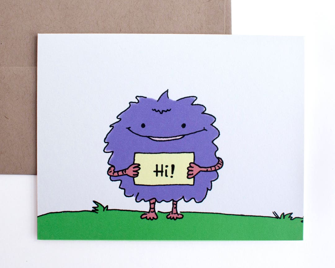 Fuzzy Purple Monster Card – Hello Card - Etsy