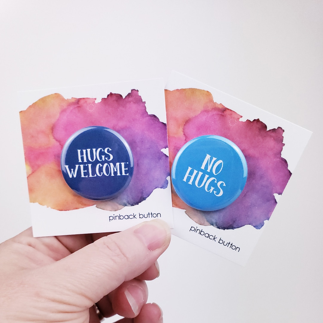 No Hugs Pin — Hugs Welcome Pin — 1.25 Inch Pinback Button — Pins for ...