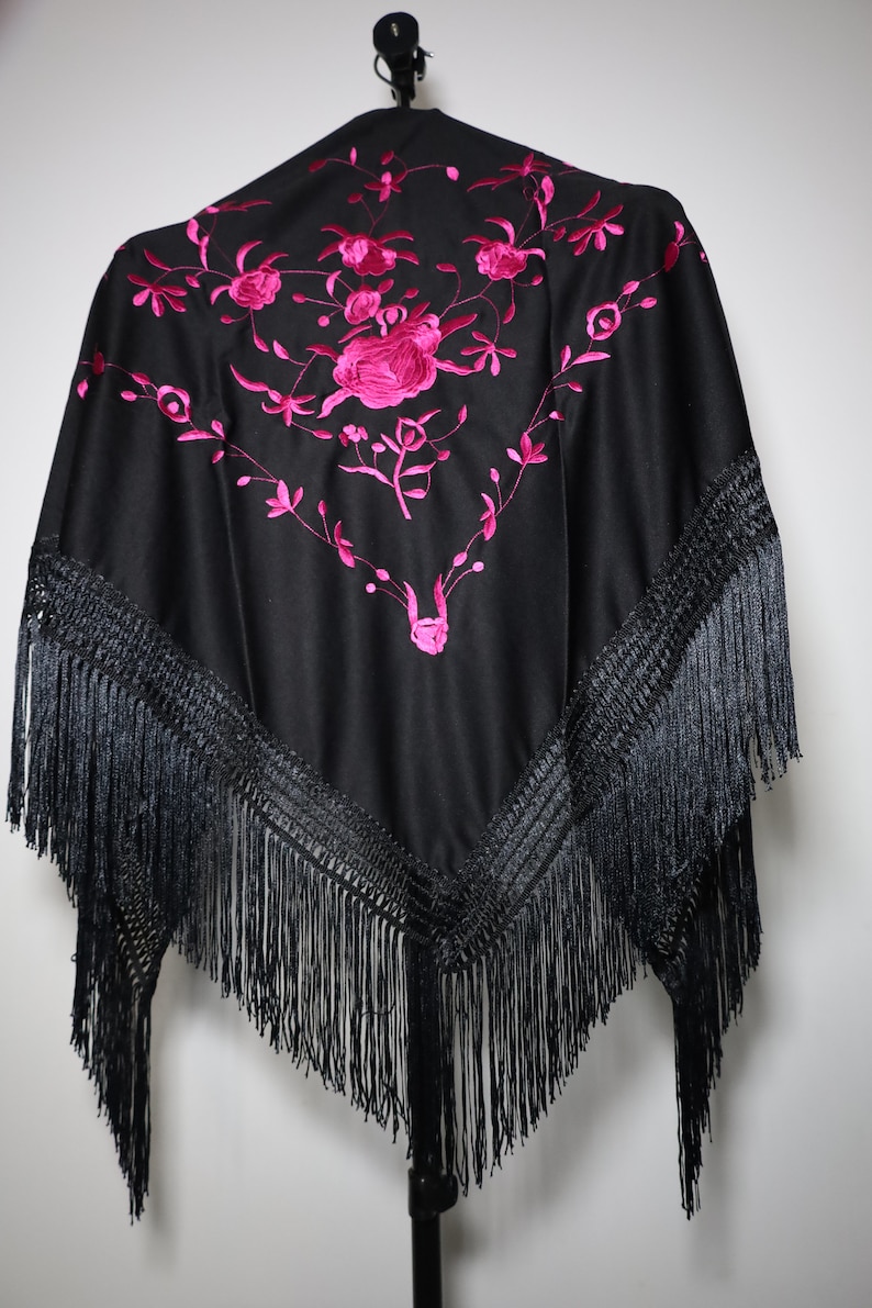 Chal Español Multicolor Negro y Fucsia - Etsy México