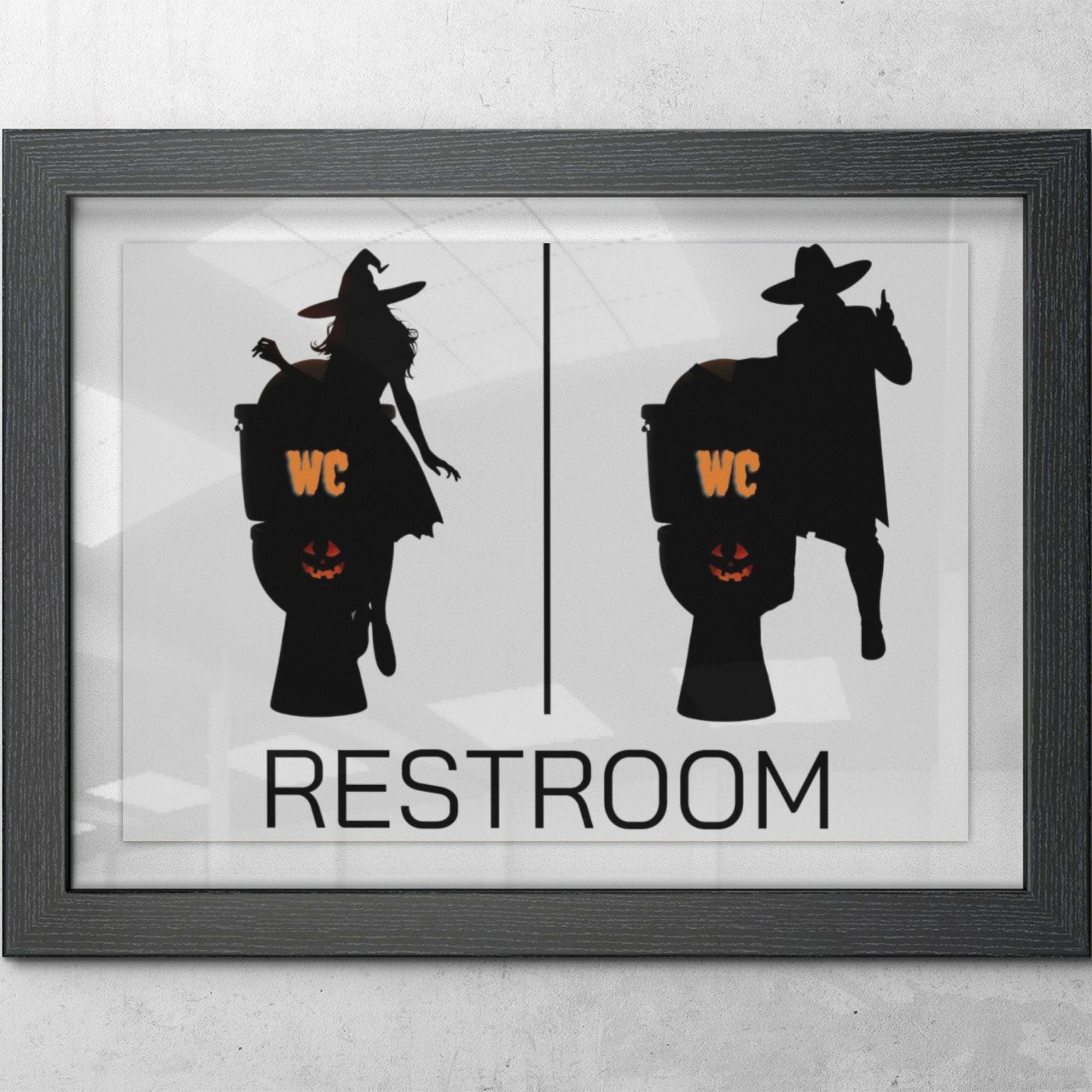 Halloween Bathroom Sign, Unique Spooky WC Door Sign, Restroom Door ...