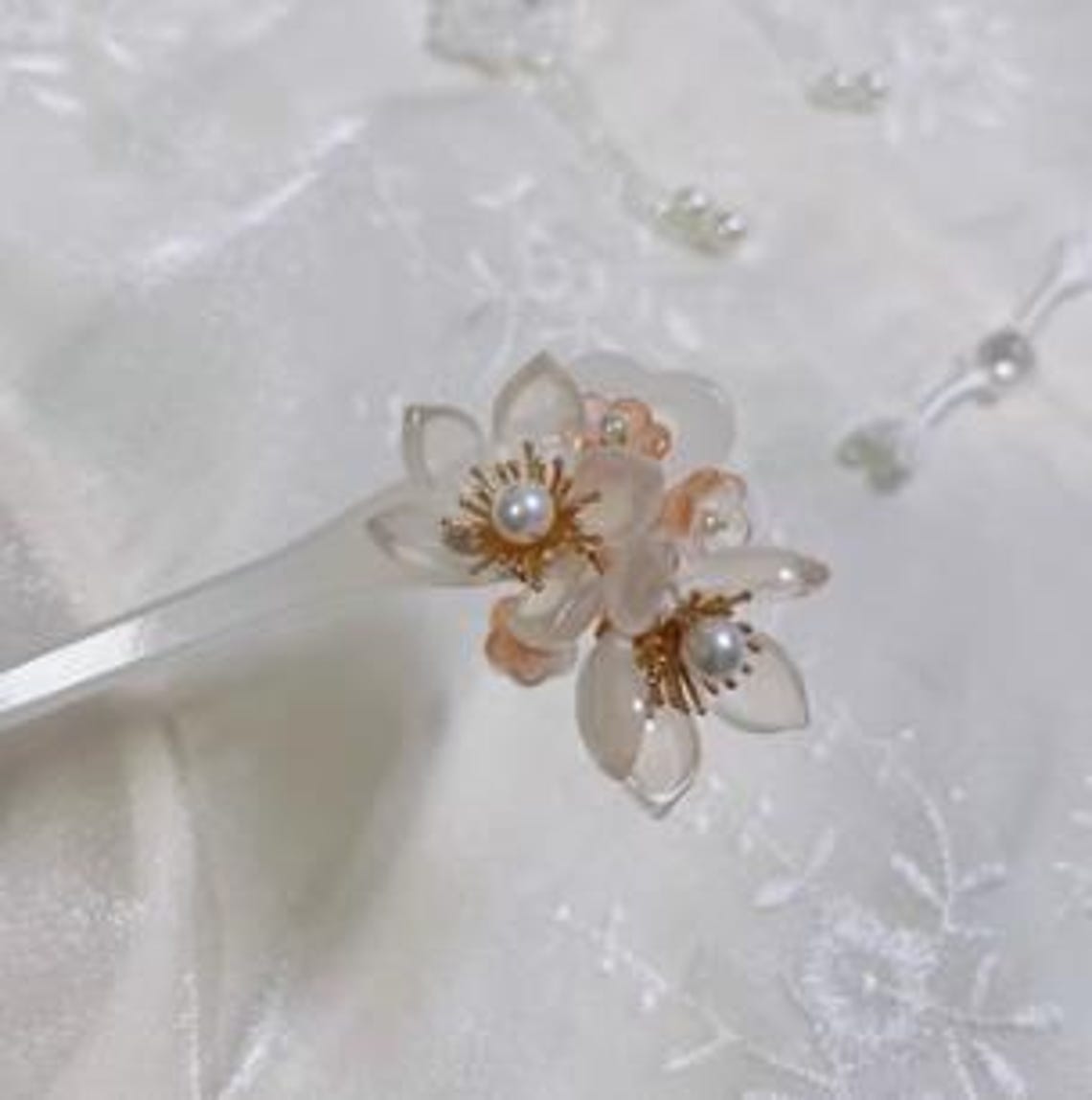 White Flower Jade Hair Stick, Japan Vintage Hair Pin Hair Fork, Hanfu ...