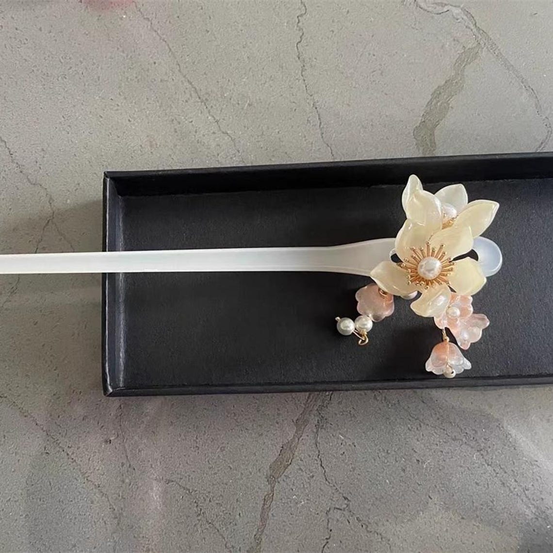 White Flower Jade Hair Stick, Japan Vintage Hair Pin Hair Fork, Hanfu ...