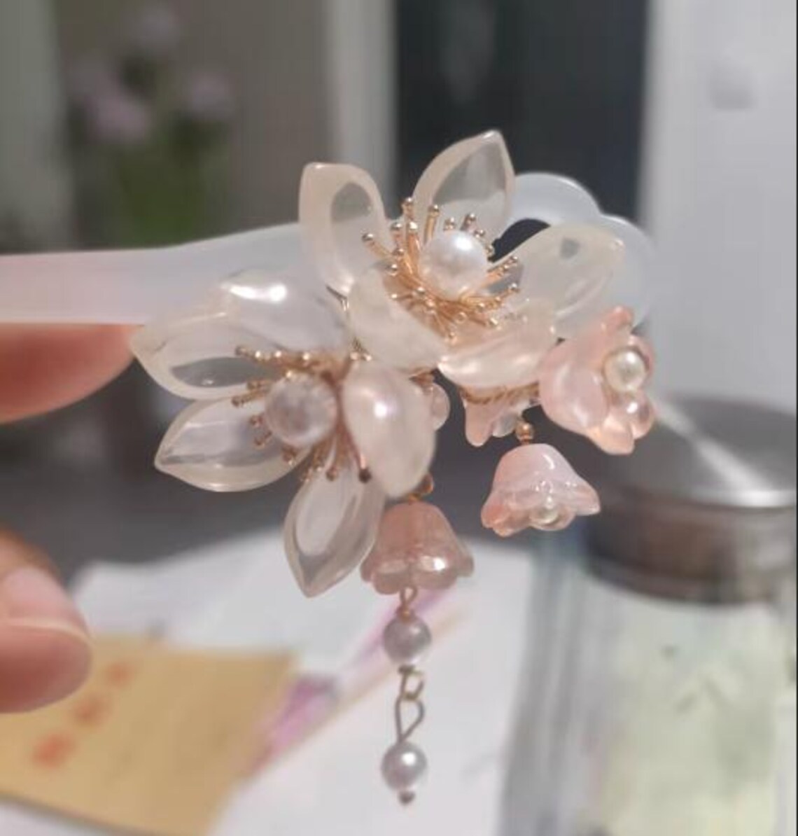 White Flower Jade Hair Stick, Japan Vintage Hair Pin Hair Fork, Hanfu ...