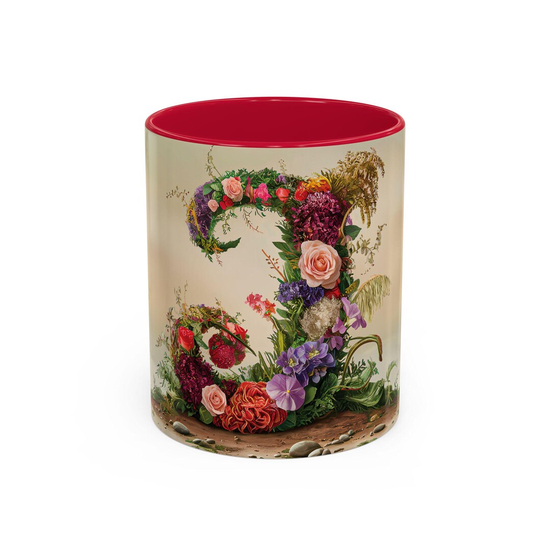 Personalized Flower Initial Letter J Coffee Tea Mug, Floral Name Mug ...
