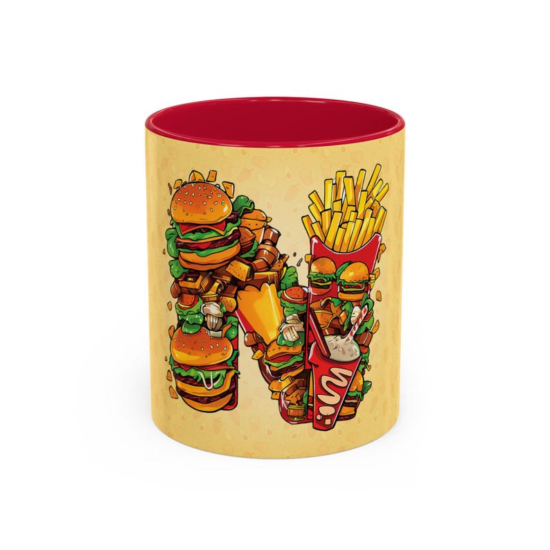 Personalized Fast Food Funny Alphabet Mug, Initial Letter N Mug, Fast ...