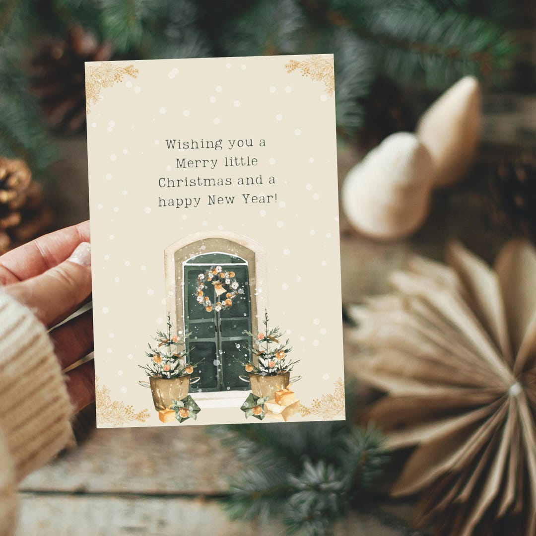 Christmas Vintage Greeting Cards, Holiday Xmas Card Set, Festive Rustic ...