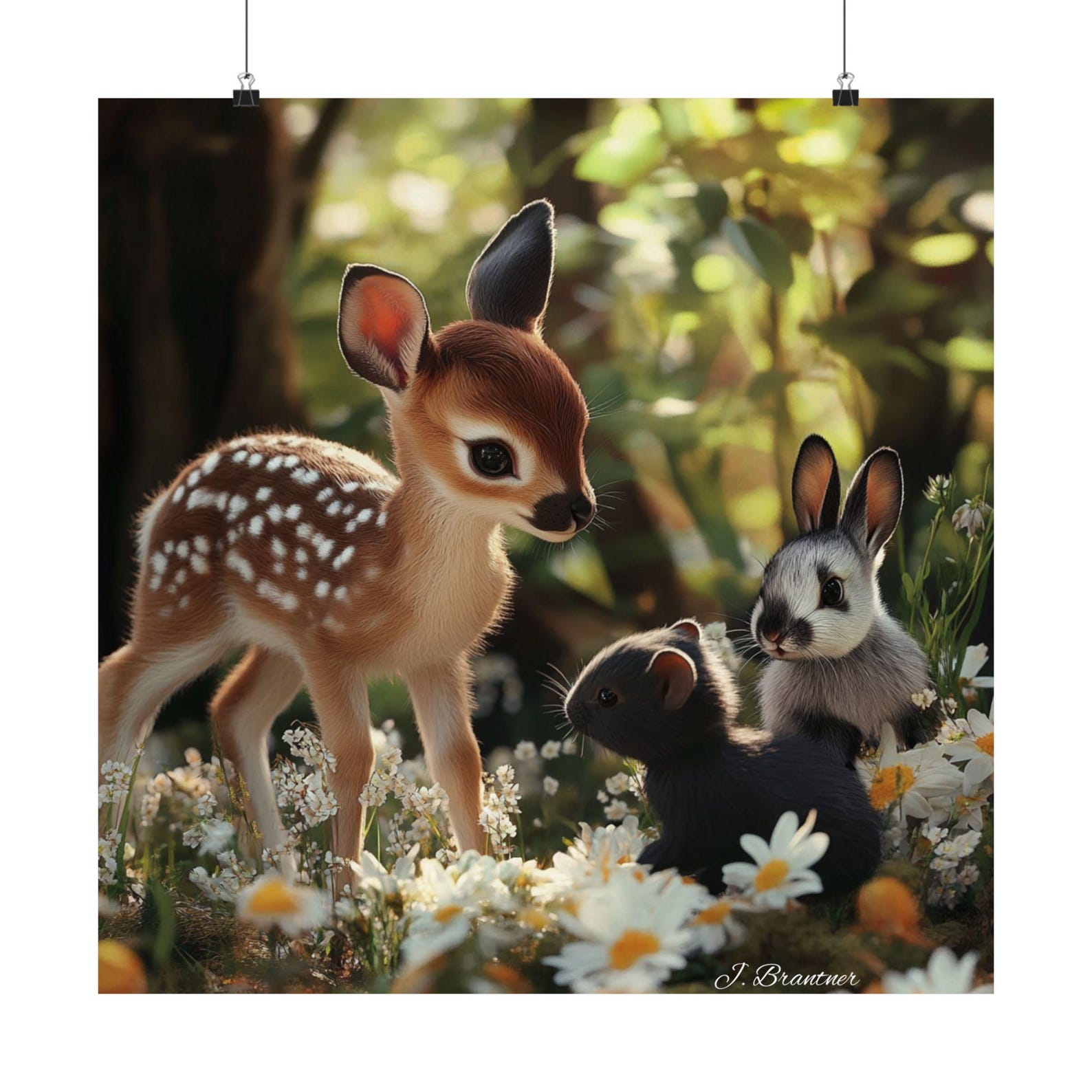 24x24 Inch Fawn, Baby Deer, Weasel, Ferret, Rabbit, Bunny in Flowering ...
