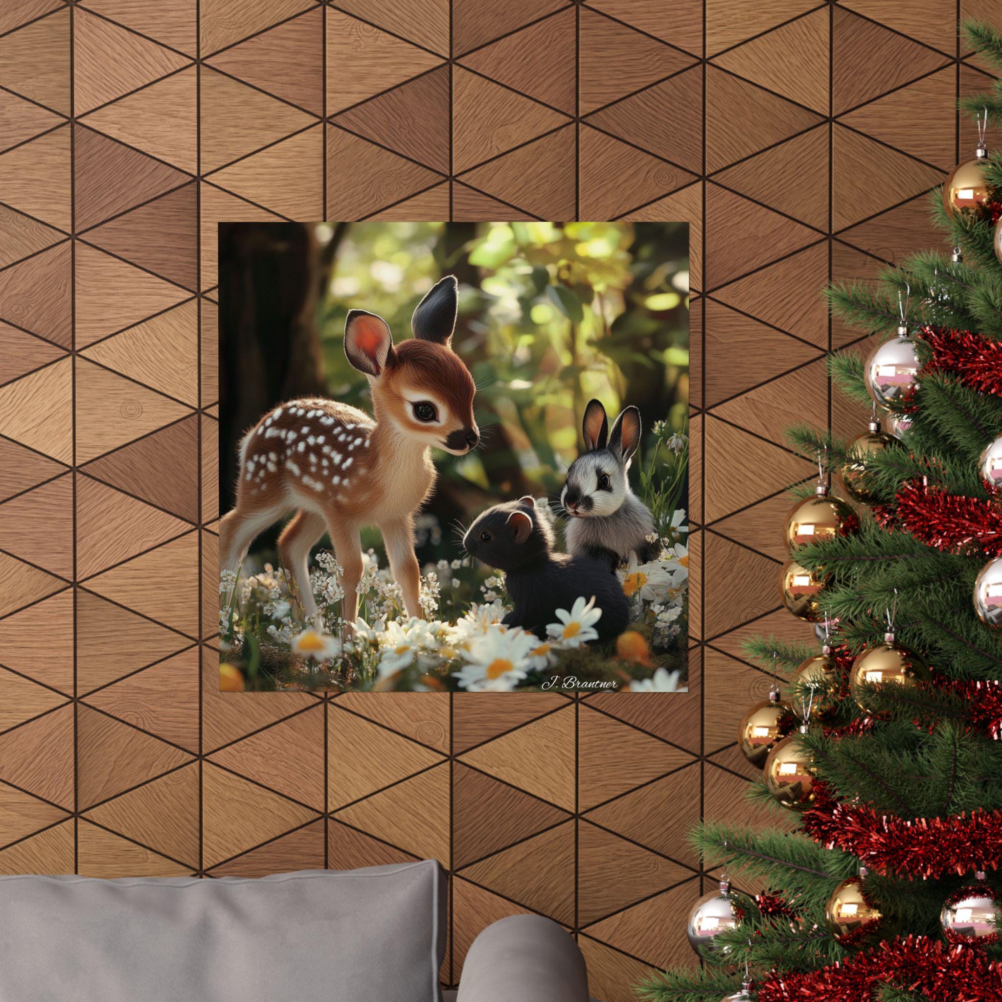 24x24 Inch Fawn, Baby Deer, Weasel, Ferret, Rabbit, Bunny in Flowering ...