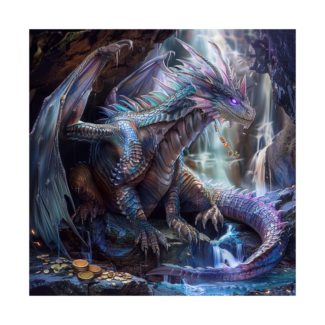 24x24 Inch AI Generated Rainbow Mother of Pearl Translucent Dragon in ...