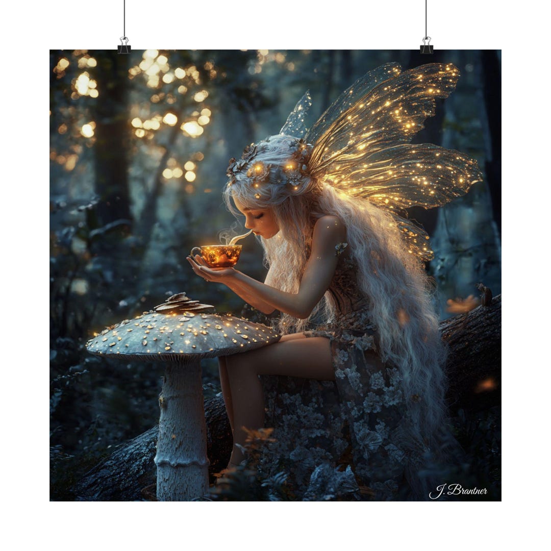 Fairy Drinking Honey Tea on Mushroom Table. in a Forest. Ai Generated ...
