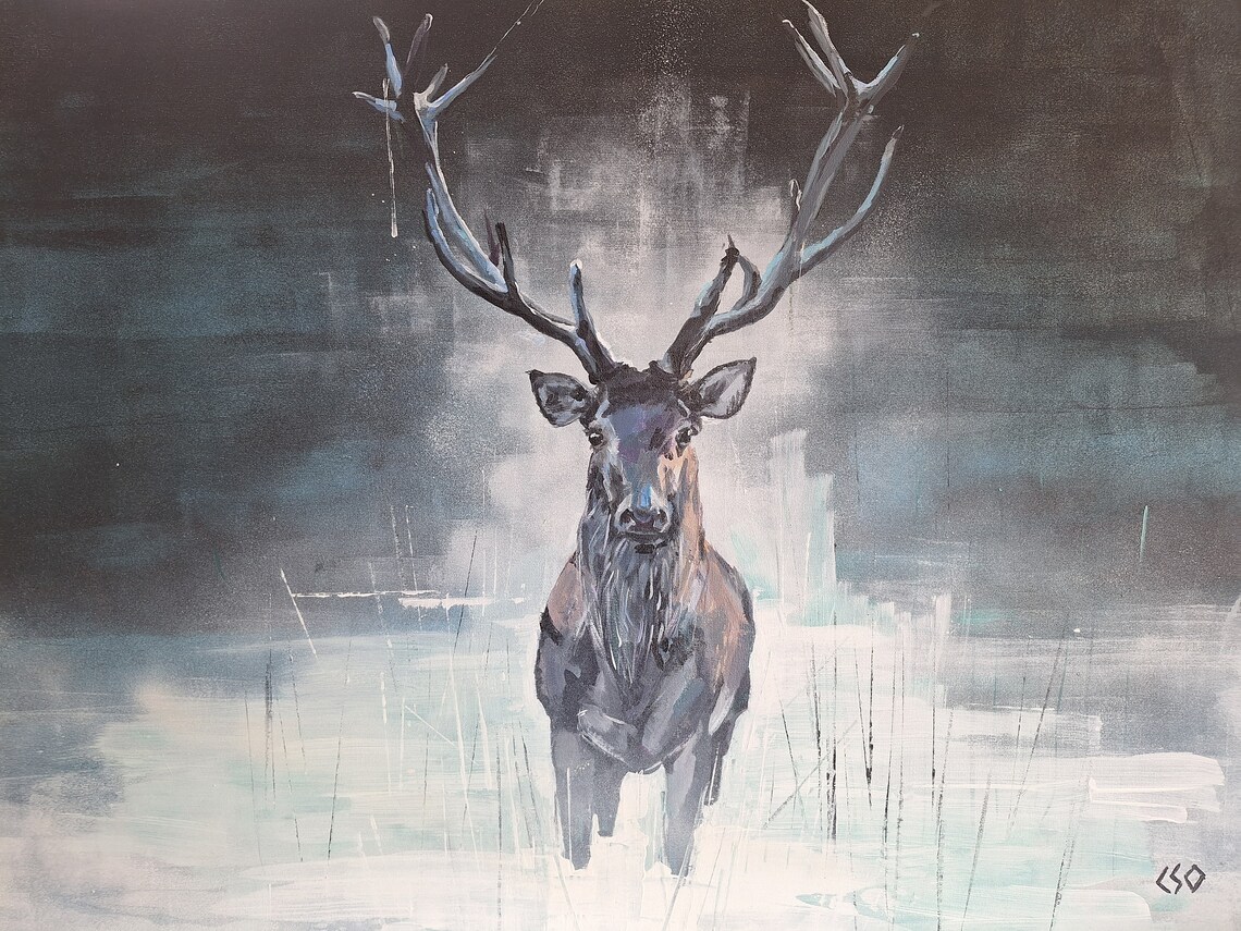 Deer Acrylic Painting on Canvas - Etsy