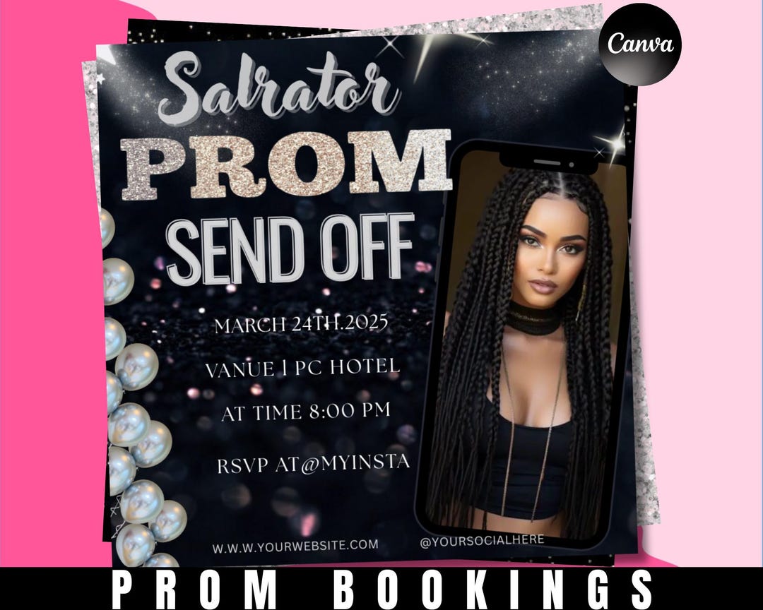 Pink & Gold Prom Send off Flyer: Editable Canva Template (2025 Party ...