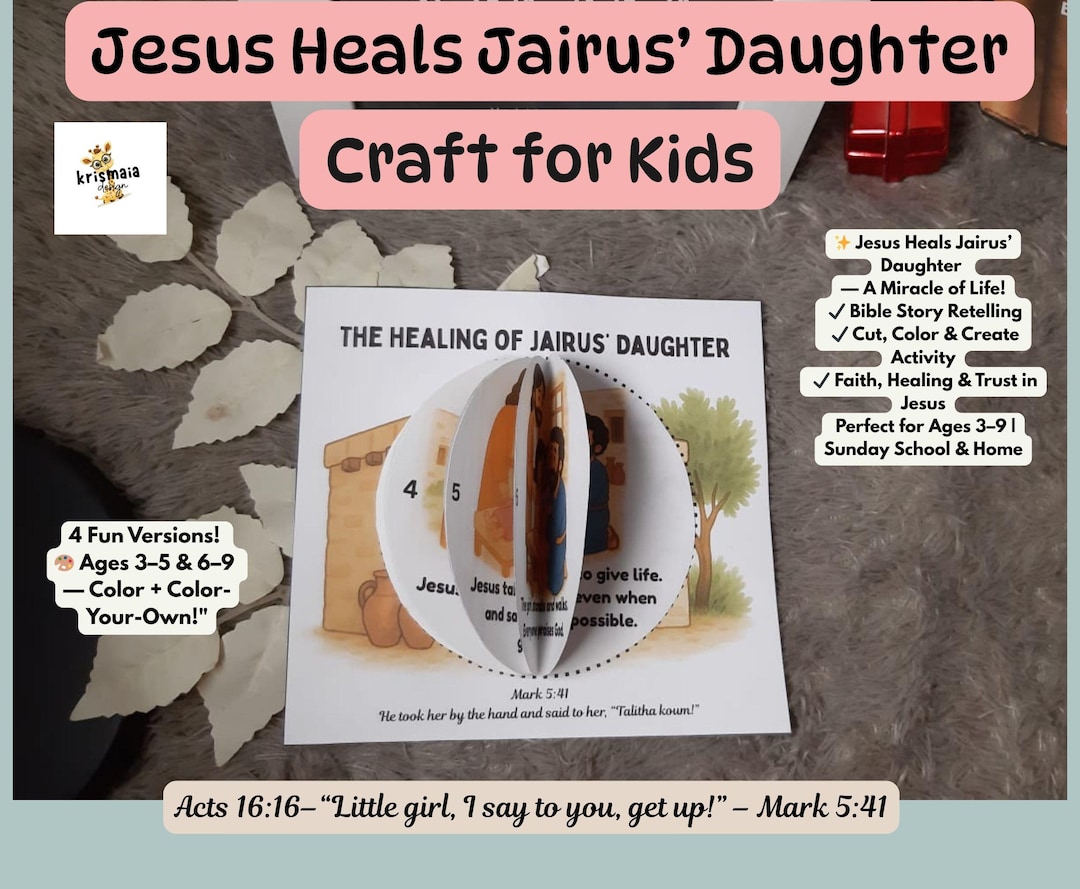 Jesus Heals Jairus' Daughter Bible Story Craft: Sunday School Activity ...