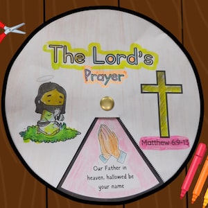 The Lord's Prayer Coloring Wheel, Printable Bible Activity, Watercolor ...