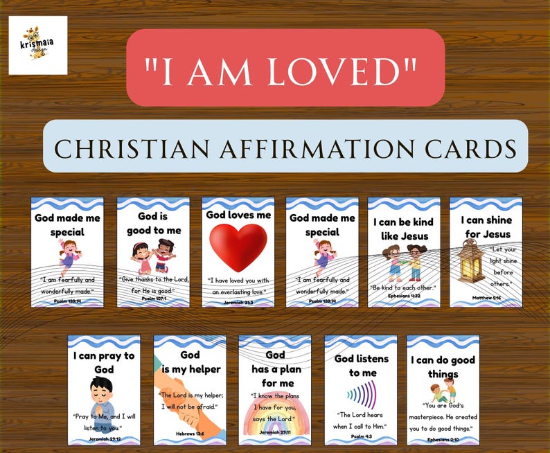 Christian Affirmation Flashcards for Kids: Bible Verse Cards (printable ...