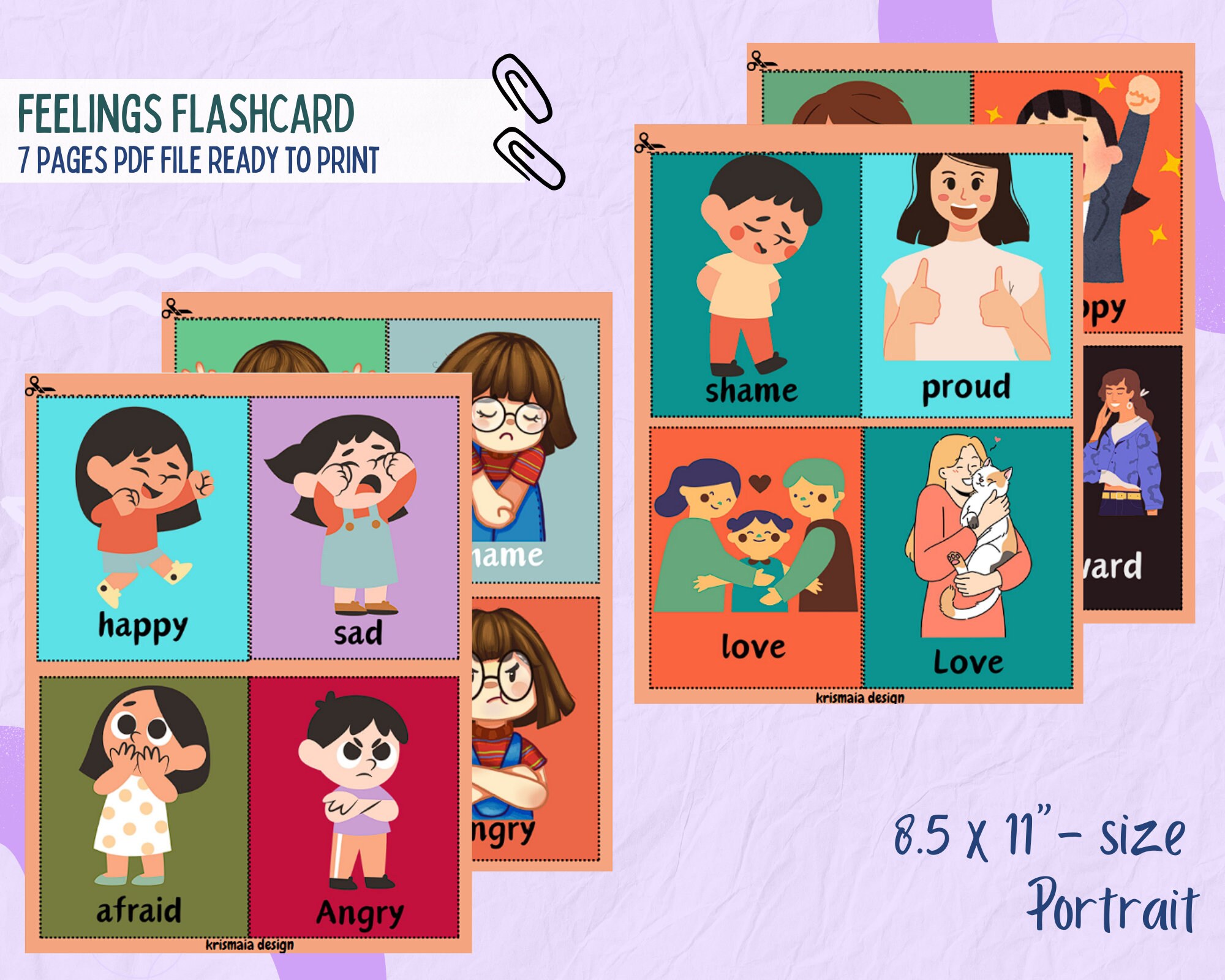 Emotions Flashcards Printable Educational Tool - Etsy
