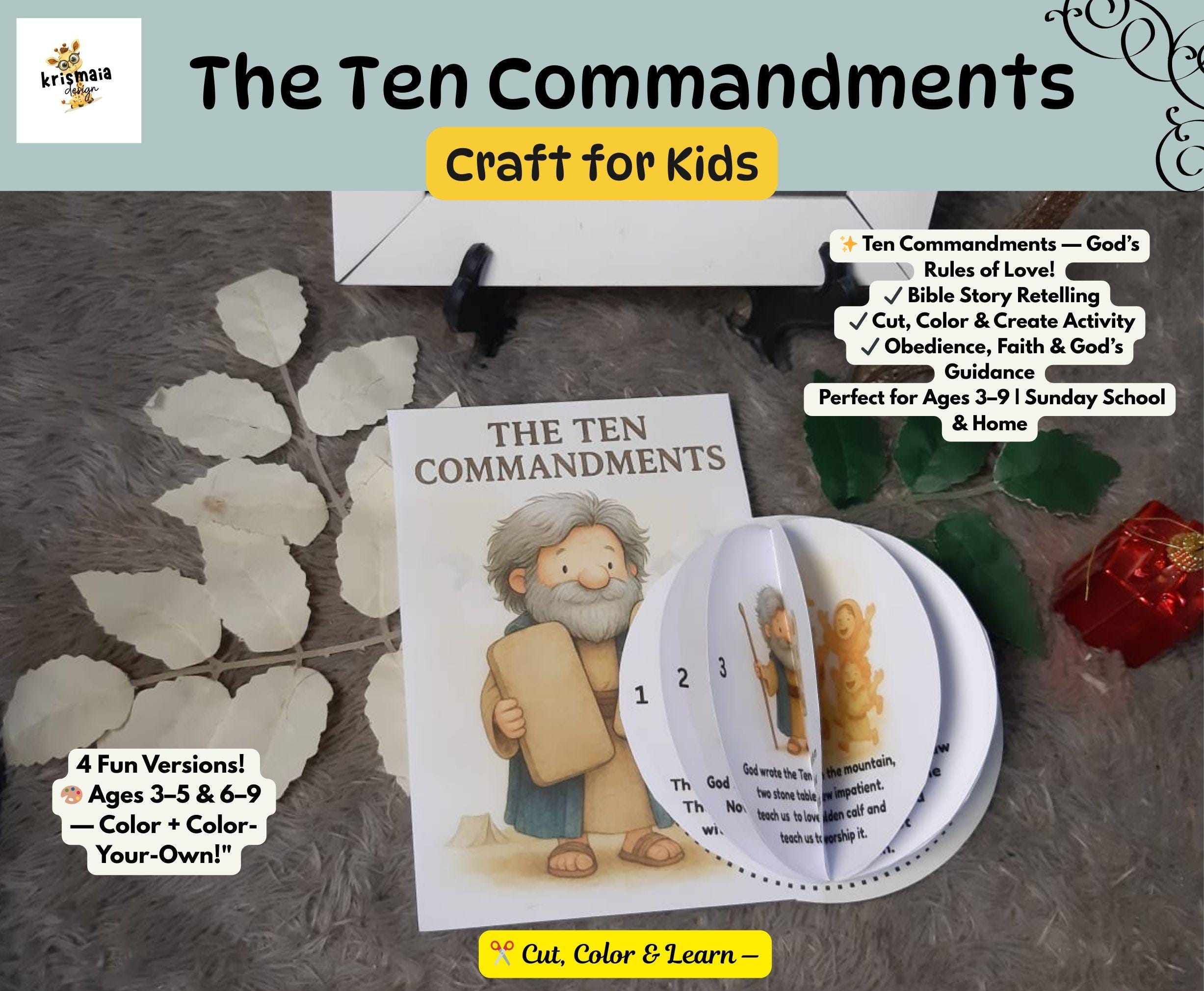 Ten Commandments Bible Story Craft, Kids Printable Activity, Sunday ...