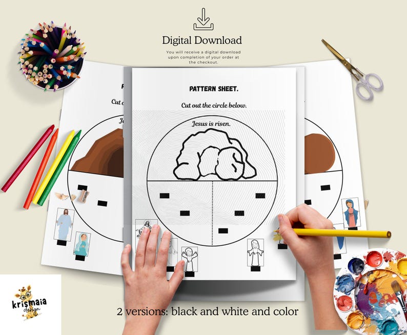 Easter Sunday School Crafts, Printable Bible Activity Kids, Jesus Risen ...