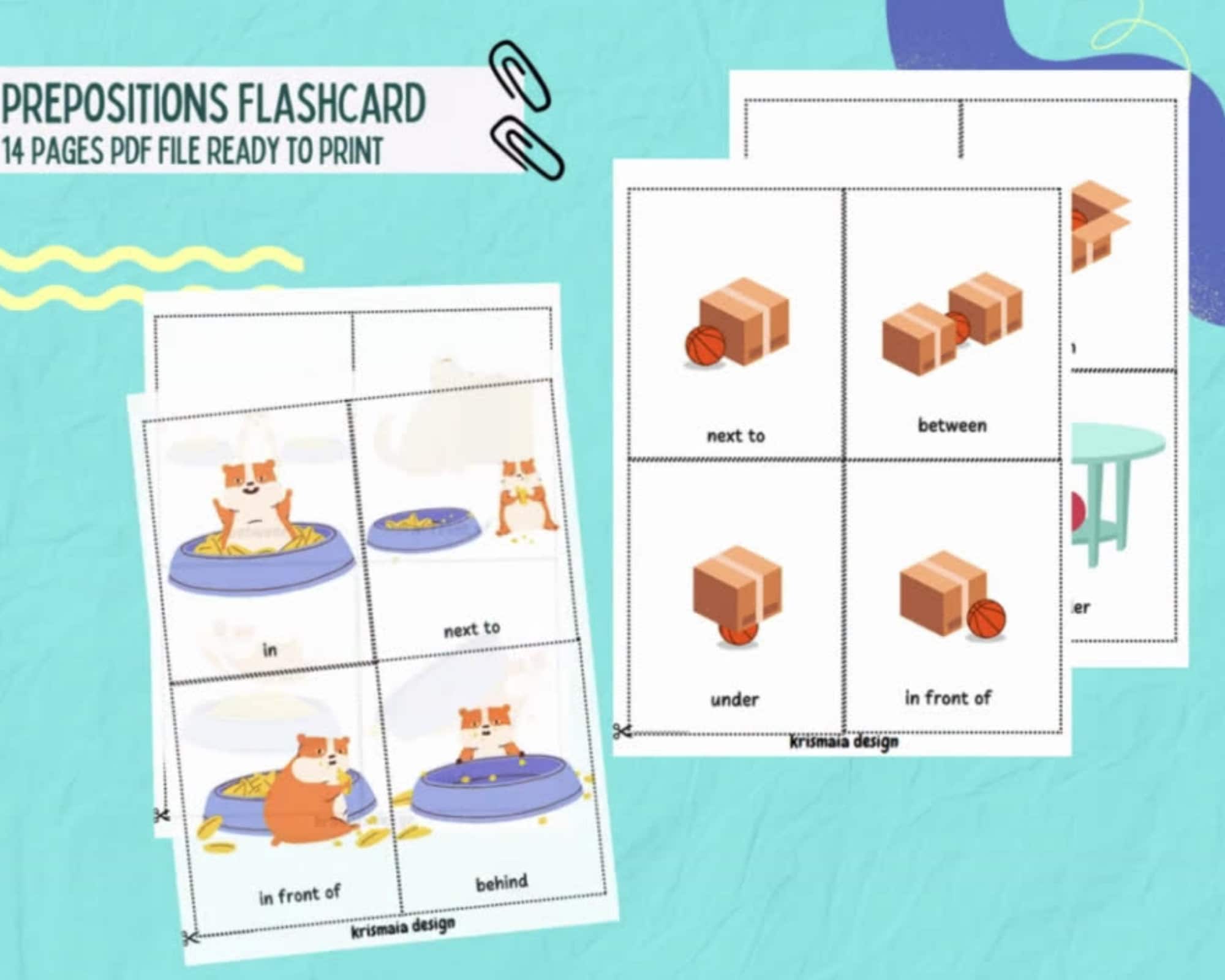 Prepositions Flashcards Printable Flashcards for Kids - Etsy