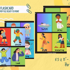 Verb Educational Flashcards Printable Flashcards for Kids - Etsy