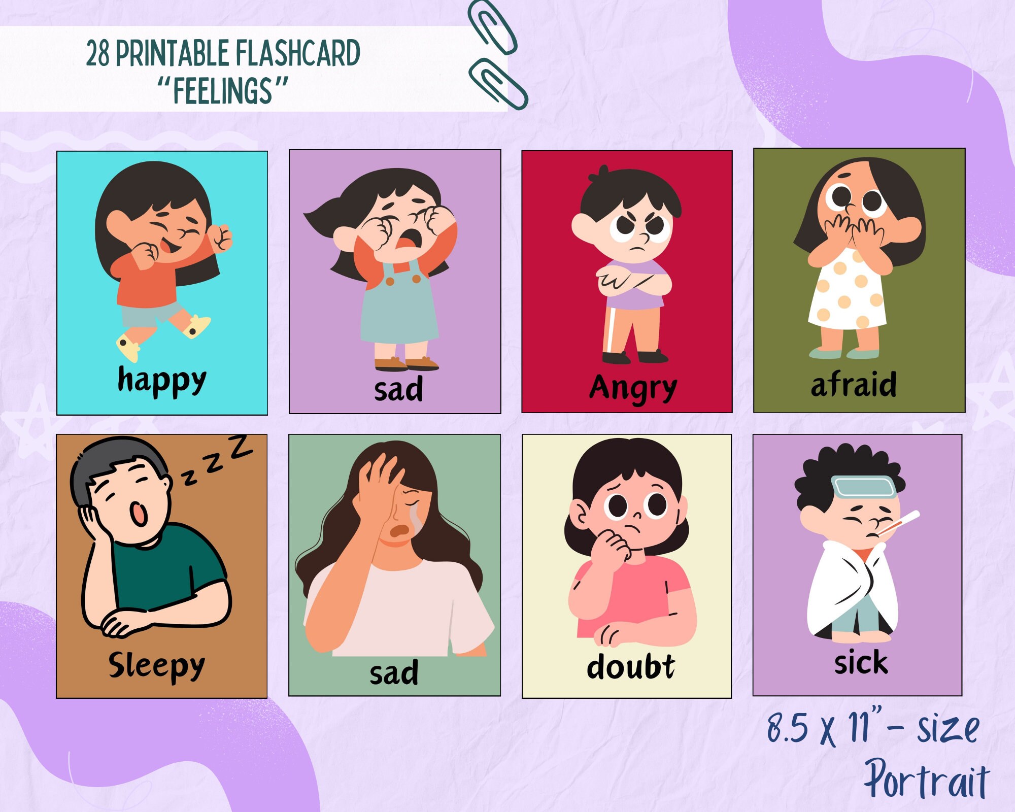 Emotions Flashcards Printable Educational Tool - Etsy