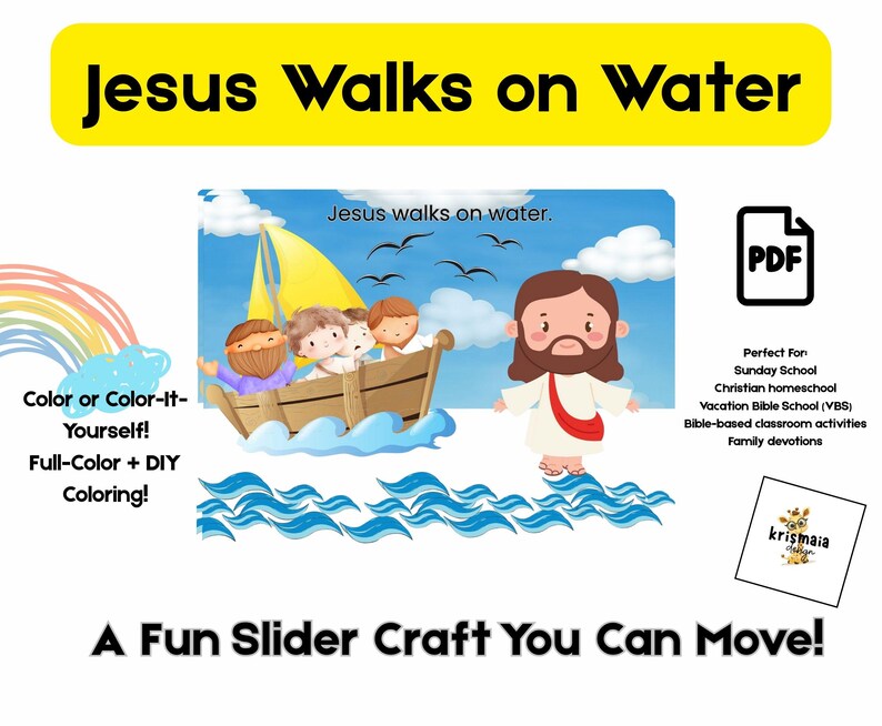 Kids Bible Story Art, Jesus Walking on Water Craft, Printable Slider ...