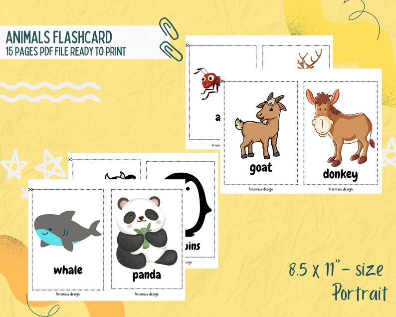 Animal Flashcards Printable Educational Tool - Etsy