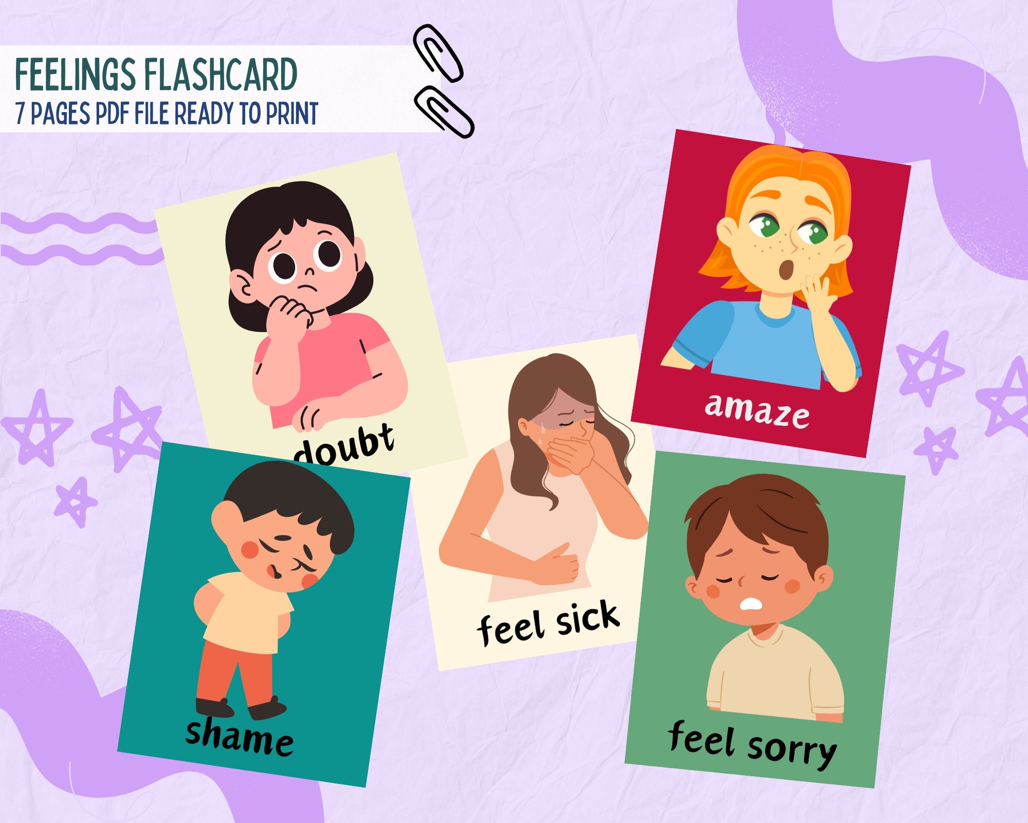 Emotions Flashcards Printable Educational Tool - Etsy