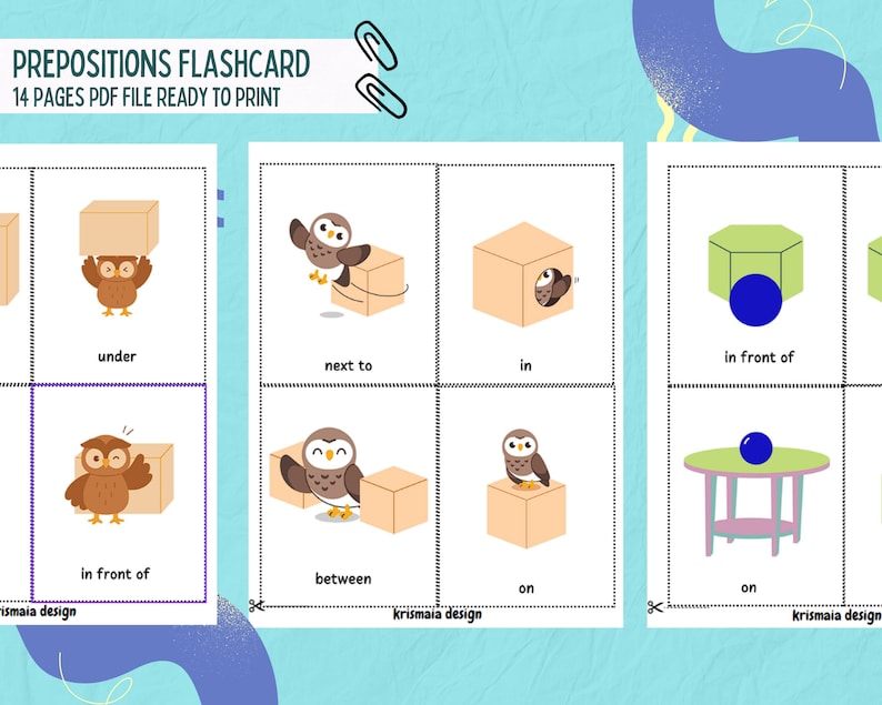 Prepositions Flashcards Printable Flashcards for Kids - Etsy