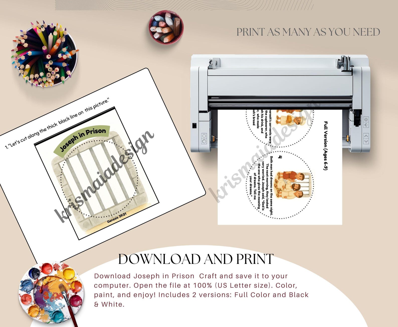 Joseph in Prison Bible Story Craft: Printable Sunday School Activity ...