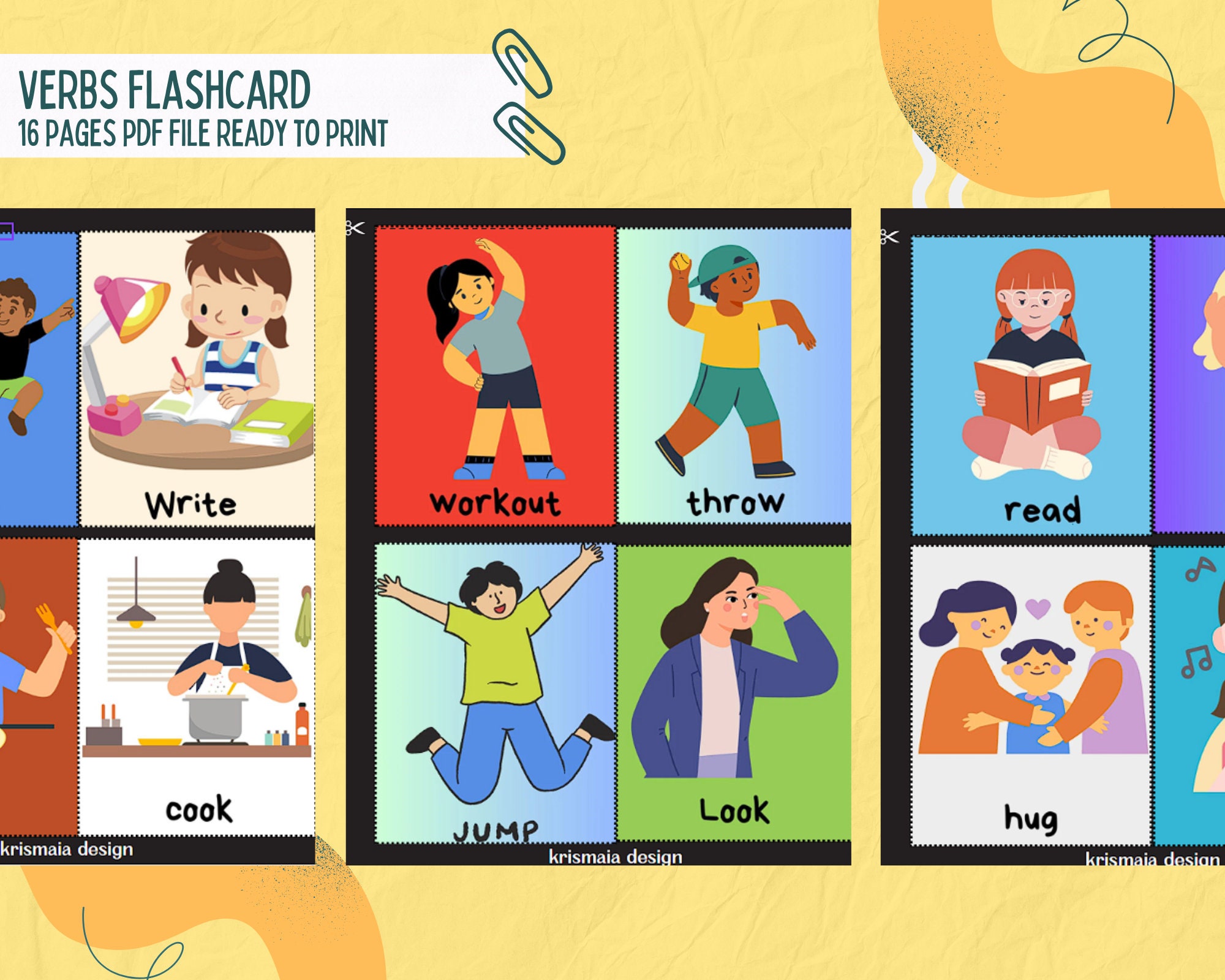 Verb Educational Flashcards Printable Flashcards for Kids - Etsy