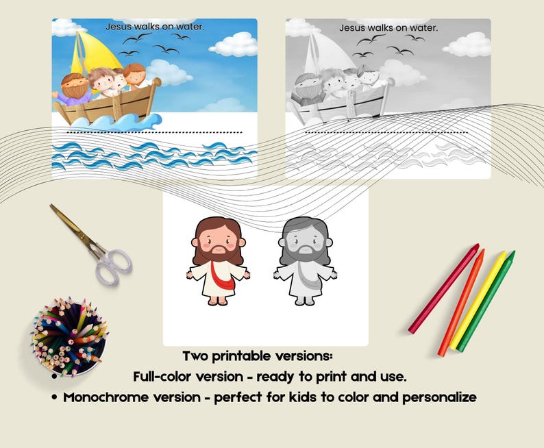 Kids Bible Story Art, Jesus Walking on Water Craft, Printable Slider ...