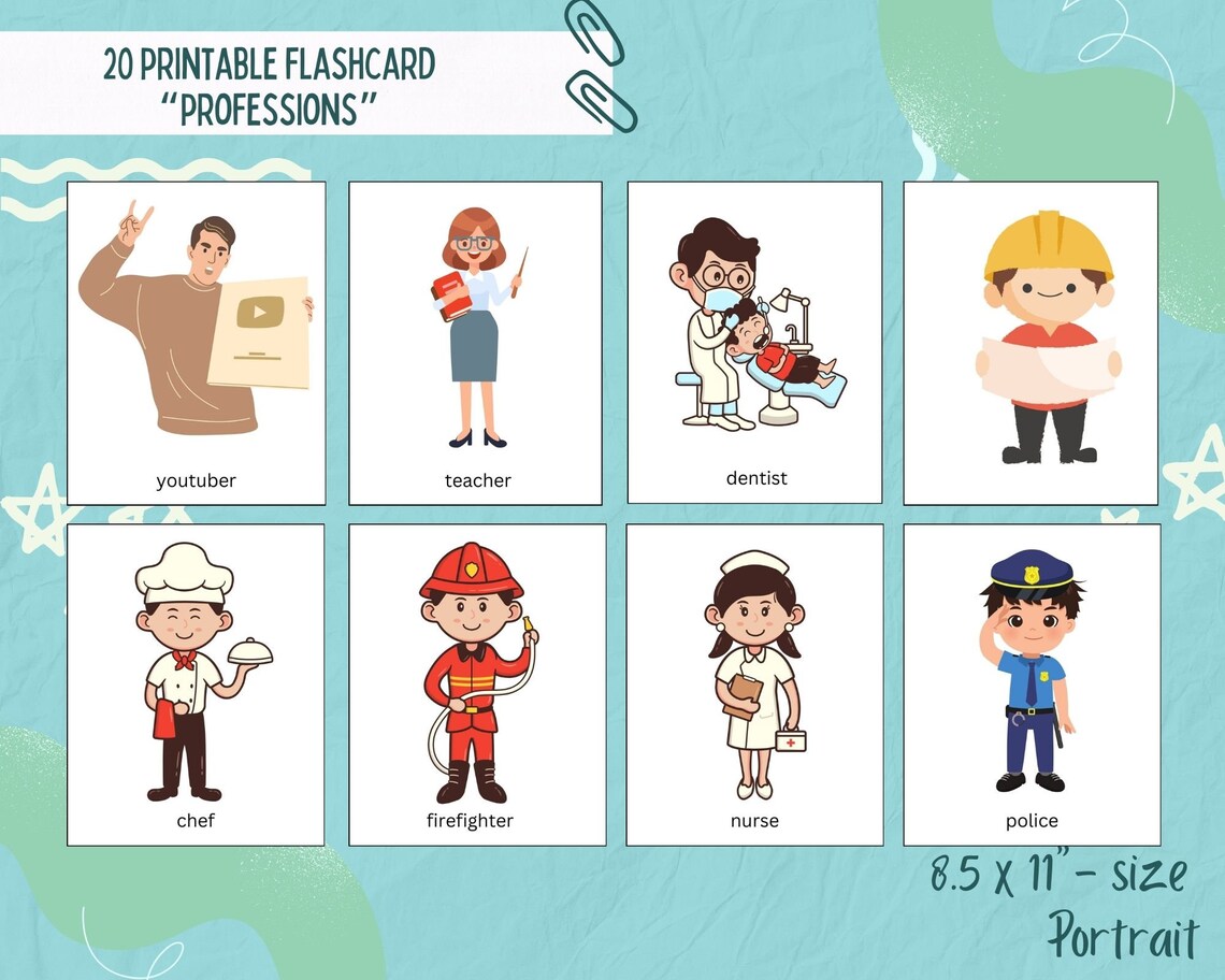 Printable Profession Flashcards for Kids 20 Ready to Print Flashcards ...