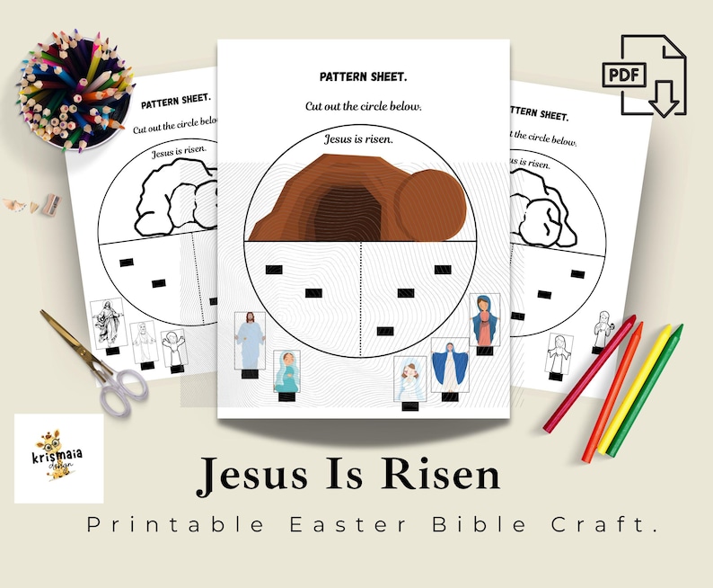 Easter Sunday School Crafts, Printable Bible Activity Kids, Jesus Risen ...