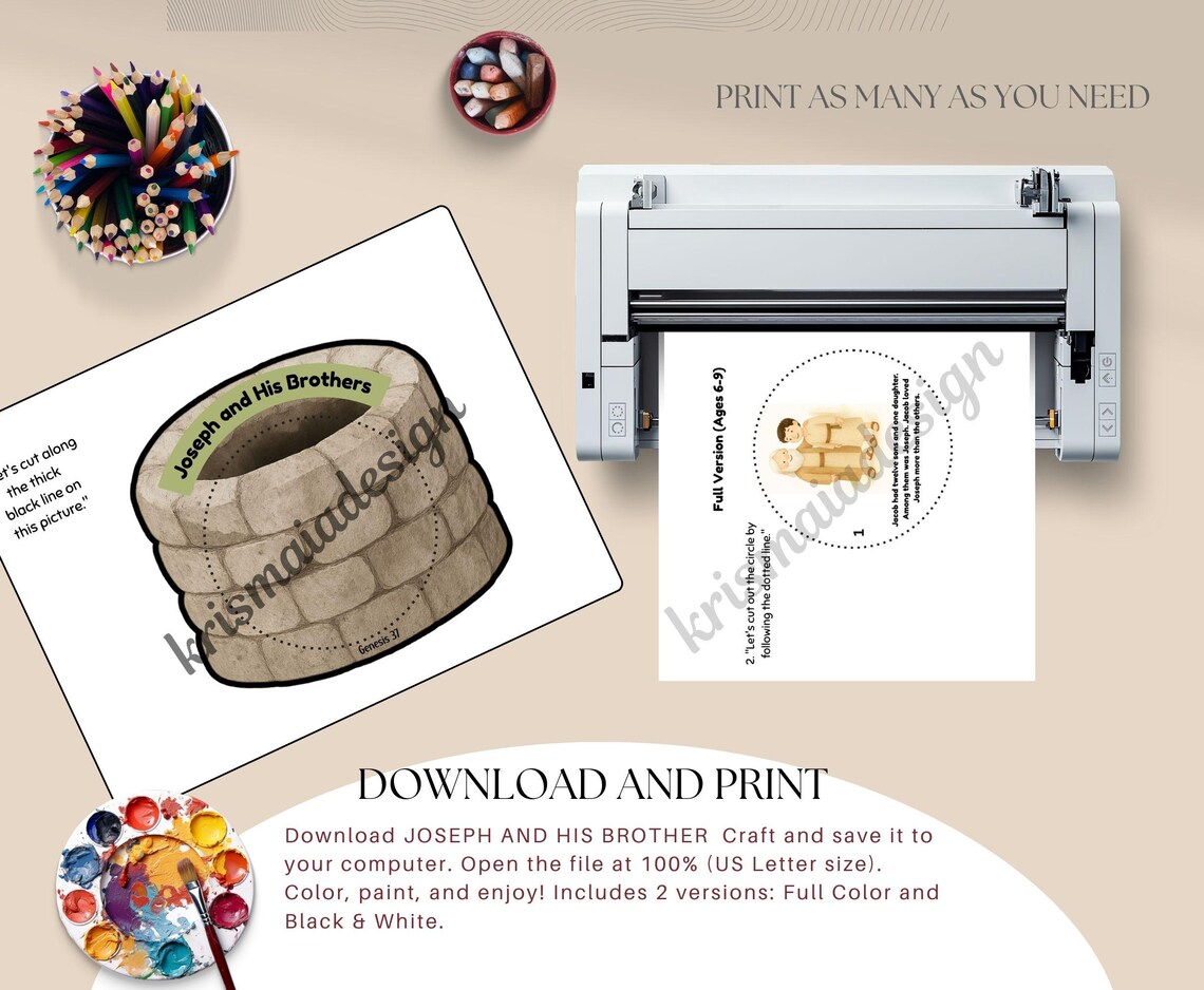 Joseph and His Brothers Bible Story Craft: Cut & Color Activity (PDF ...