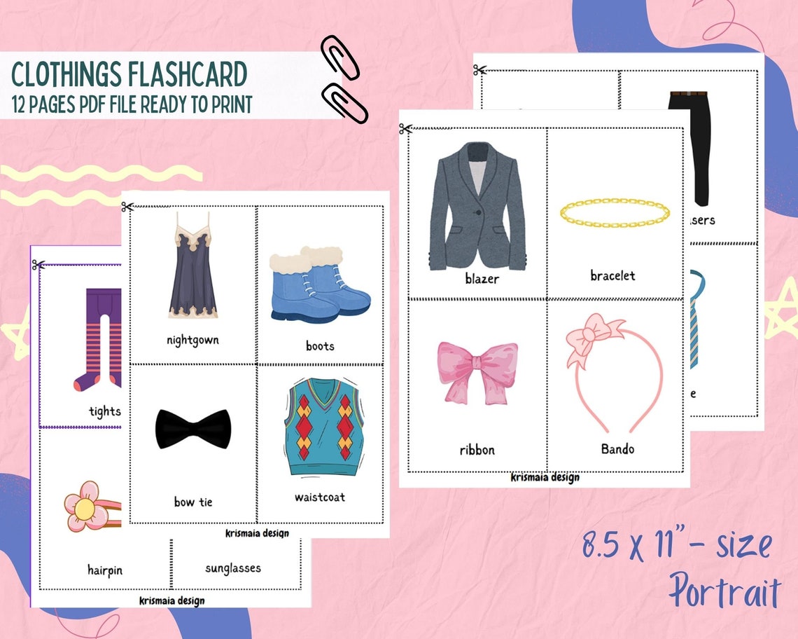 Clothing Flash Cards for Preschool and Special Needs Children Printable ...